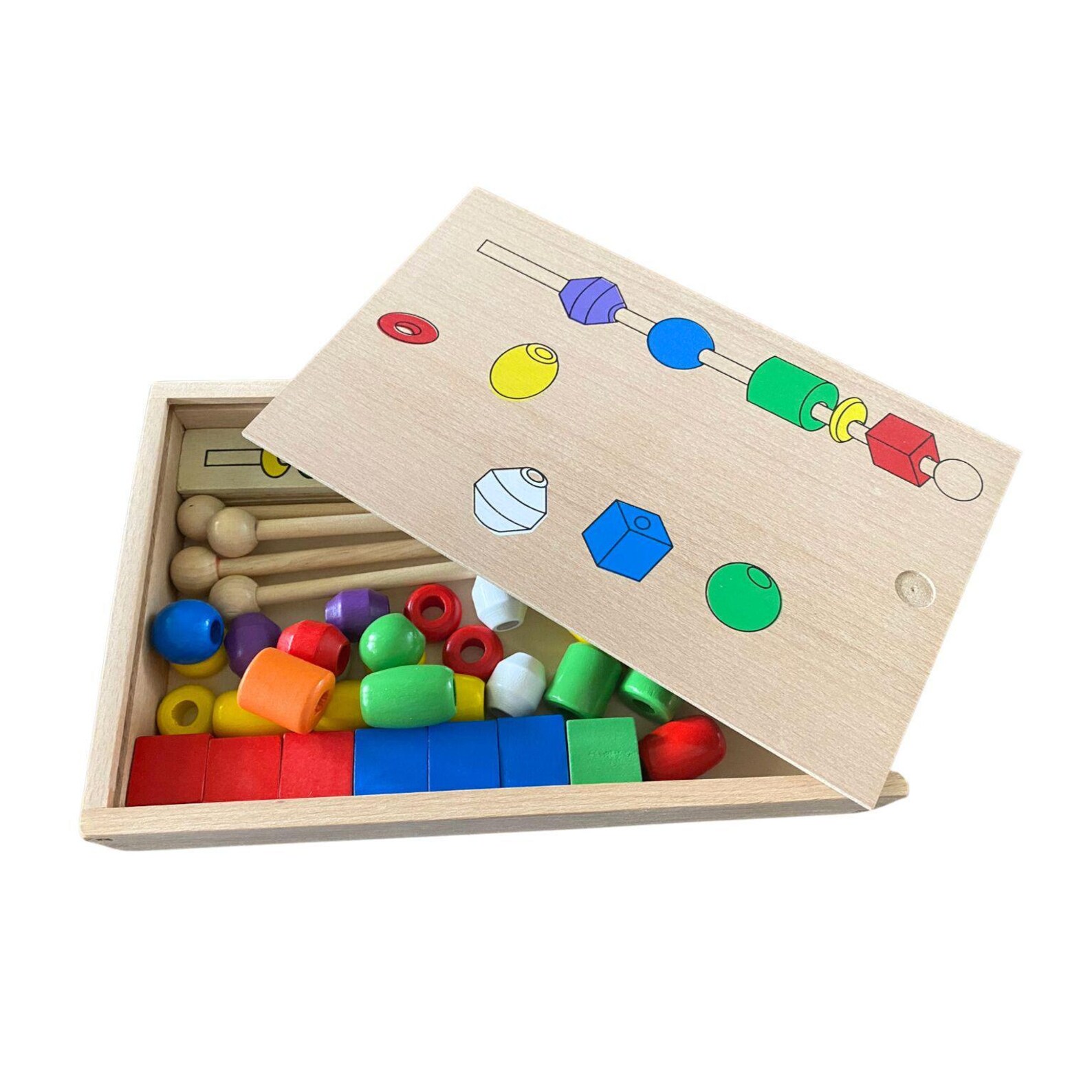 Montessori Wooden Beads Sequencing Toy Toddler Color Shape Matching ...