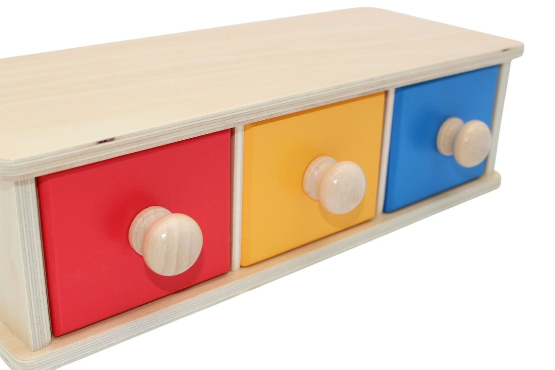 Montessori Object Permanence Box With Bins (comes With 3 Colored Balls ...
