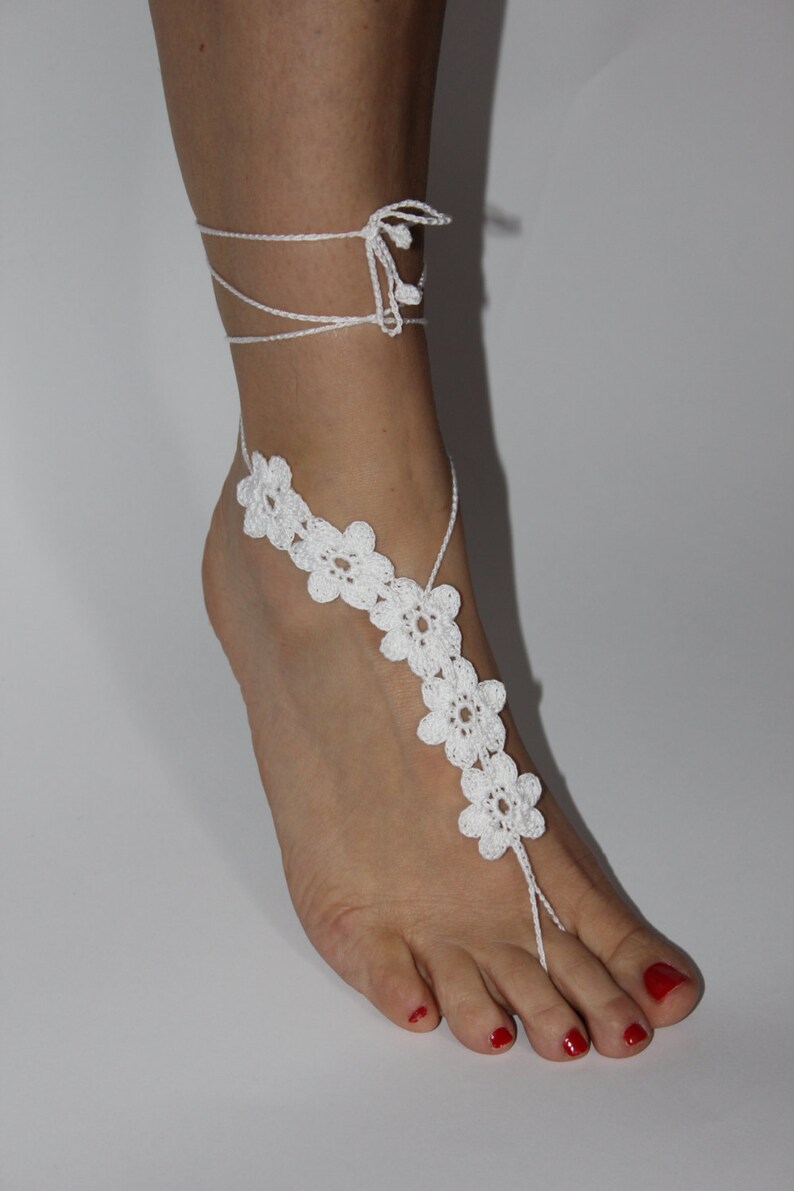 Sandalias descalzas de ganchillo, zapatos de boda de playa, sandalias descalzas de playa ...