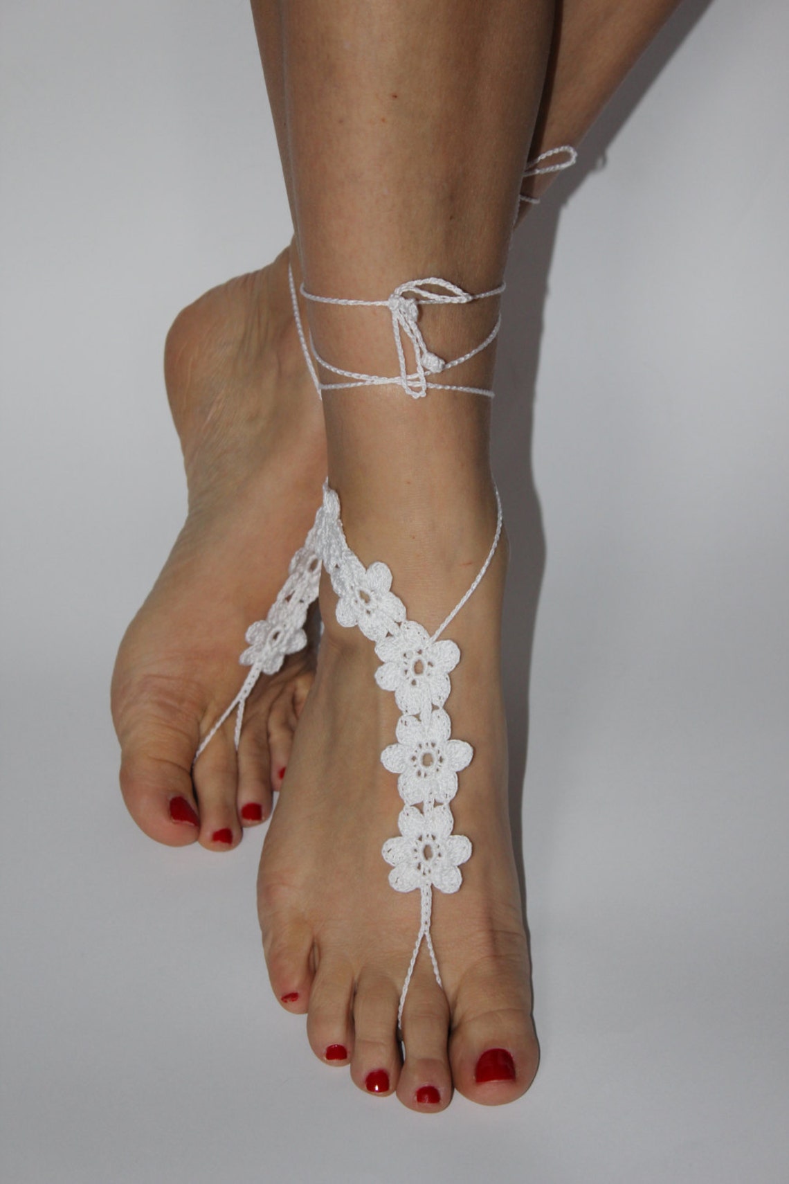 Sandalias descalzas de ganchillo, zapatos de boda de playa, sandalias descalzas de playa ...