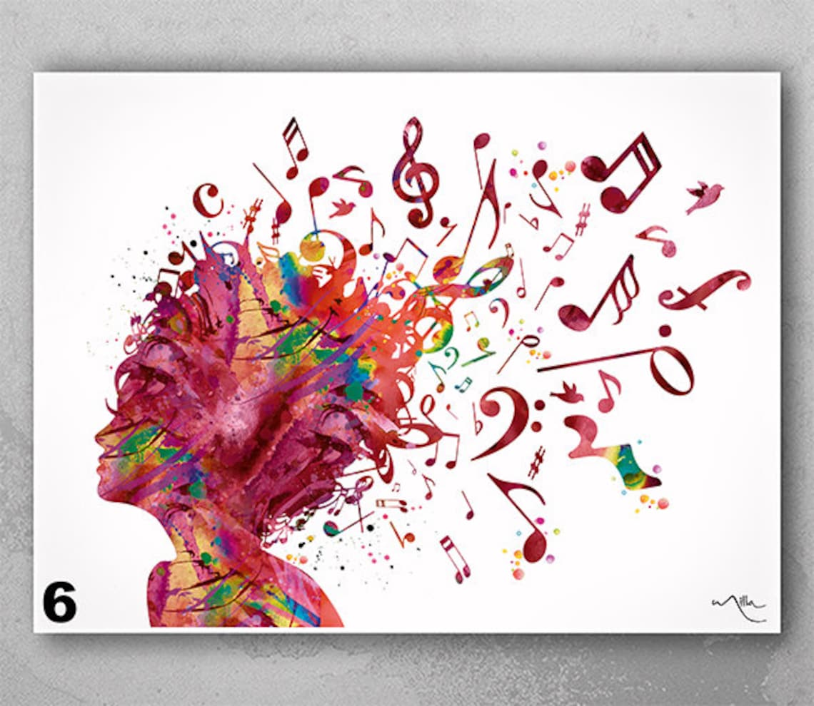 Girl Music Notes Watercolor Print Treble Clef Art Print Art - Etsy