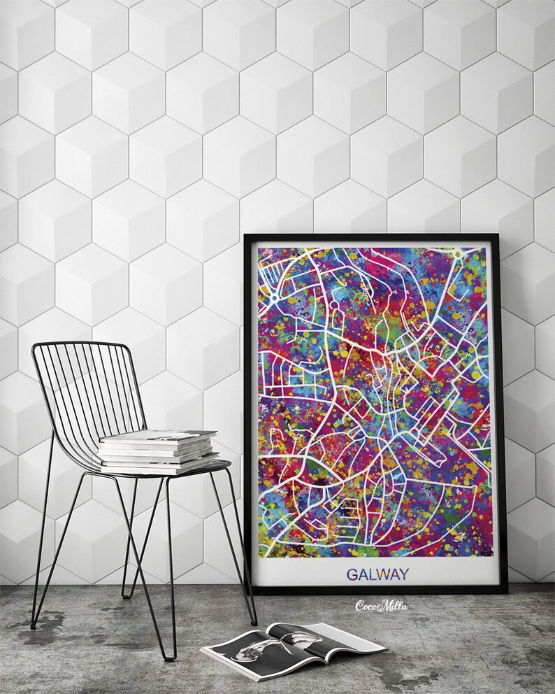 Galway Map Galway Watercolor Print Galway Street Map Travel | Etsy