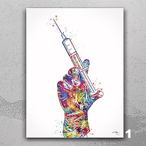 Syringe Art Injection Watercolor Print Medical Art Nurse Practitioner ...