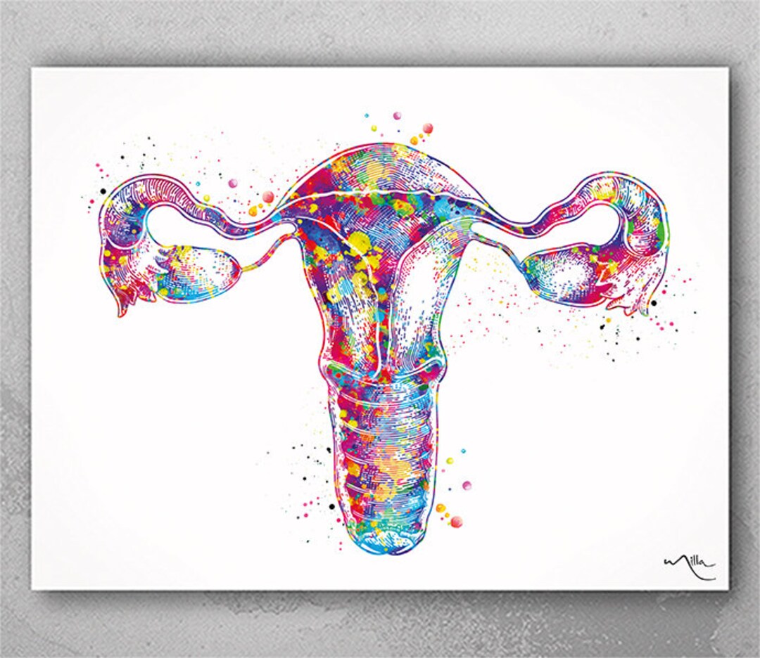 Uterus Anatomy Flowers Watercolor Print Floral Female Reproductive ...