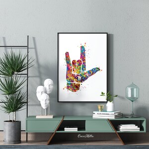 I Love You ASL American Sign Language Watercolor Print Hand | Etsy