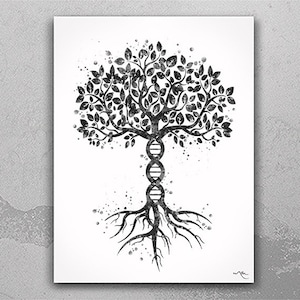 DNA Tree Watercolor Art Print Medical Symbol Wall Art Nurse Gift ...