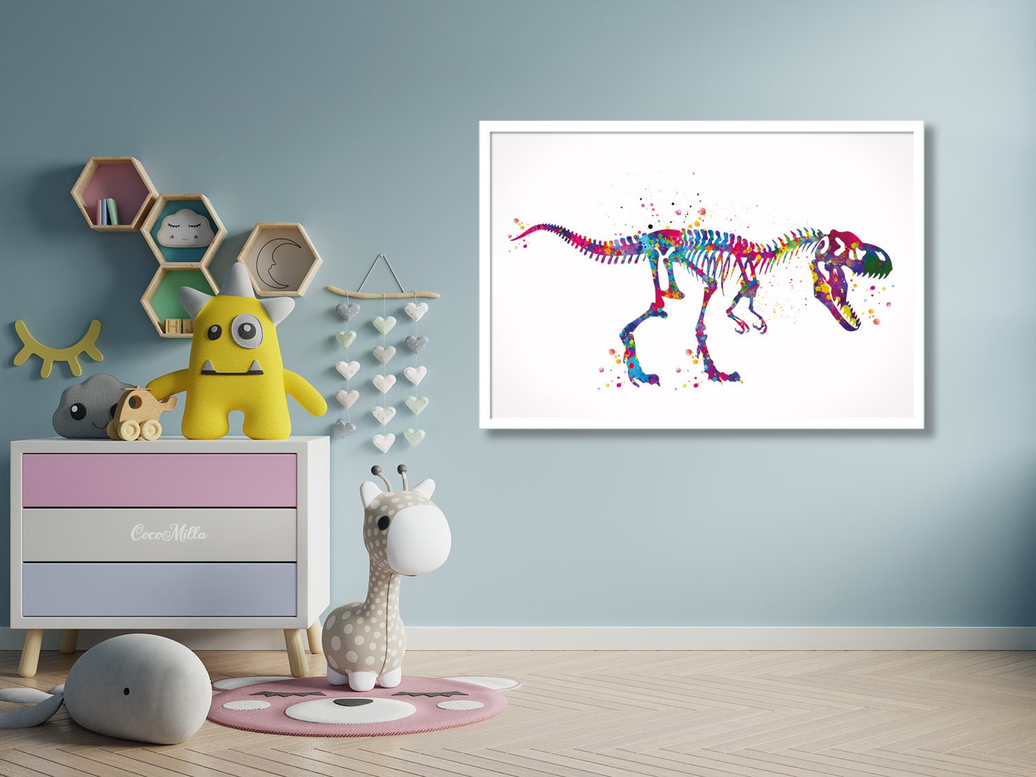 T-rex Dinosaur Skeleton Trex Dino Watercolor Print Boy Gift | Etsy