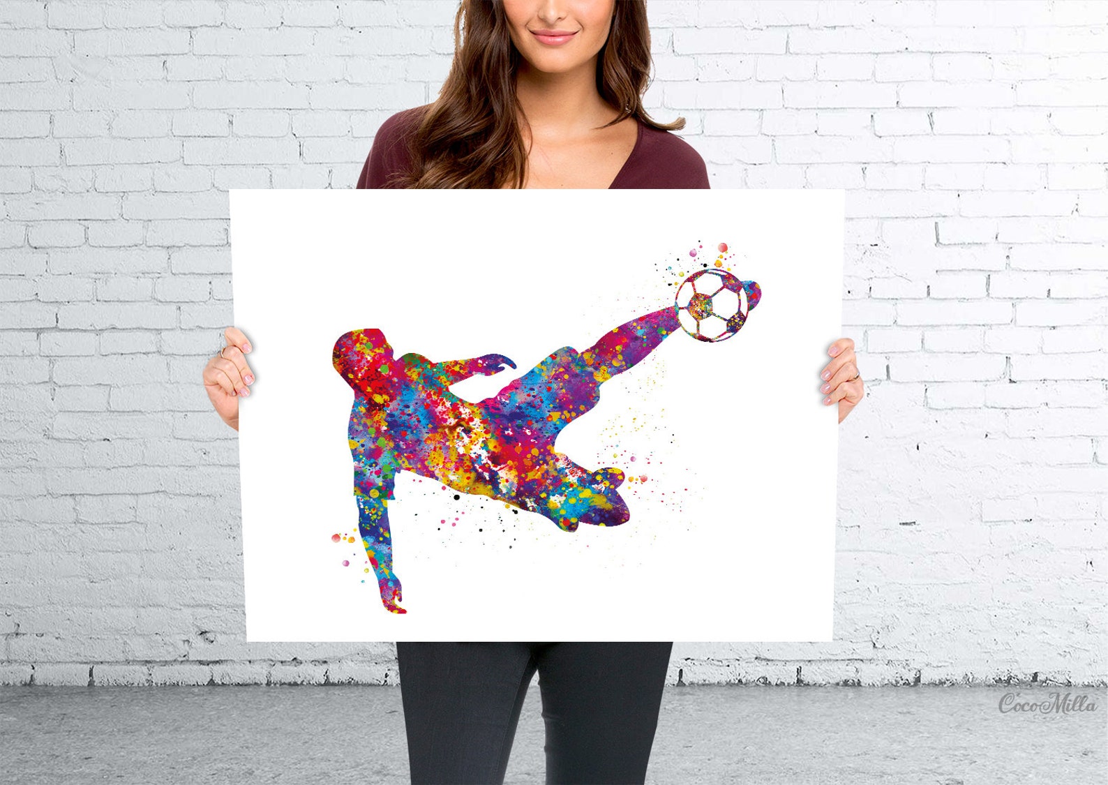 Soccer Player Man Watercolor Print Running Soccer Boy Nursery Football ...