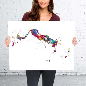 Turks and Caicos Map Watercolor Print Caribbean Islands Map Wall Art ...