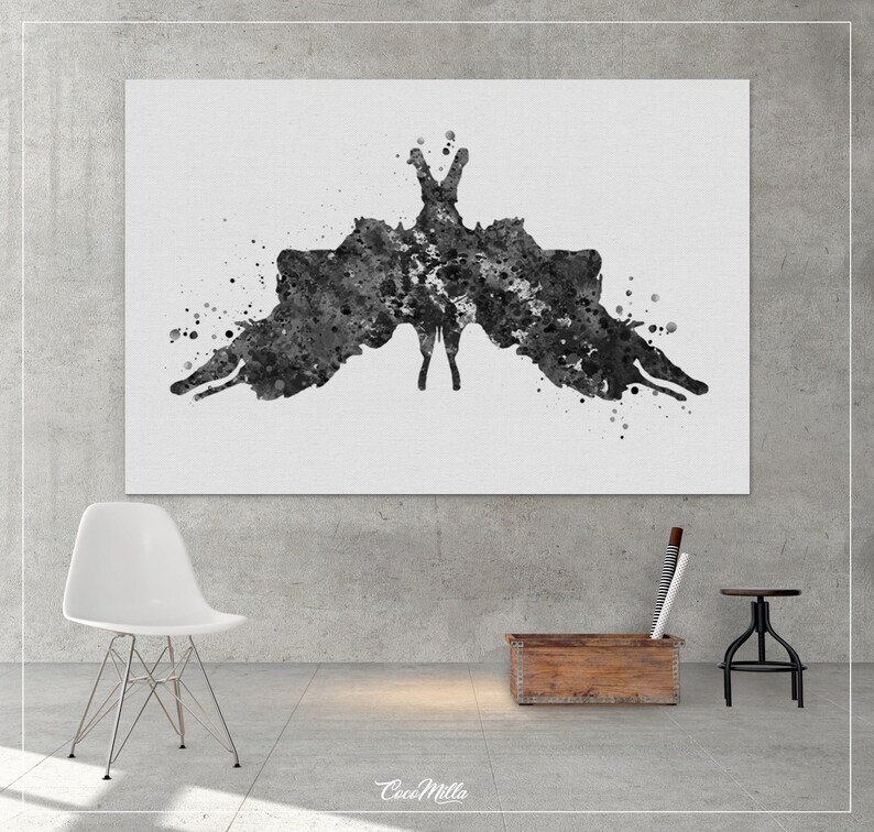 Rorschach Inkblot Test Card 5 BW Watercolor Print Psychology | Etsy