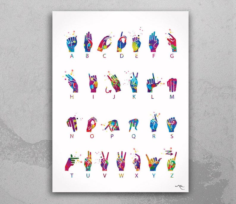 Sign Language Alphabet Watercolor Print, ASL Fingerspelling Poster-1338 ...
