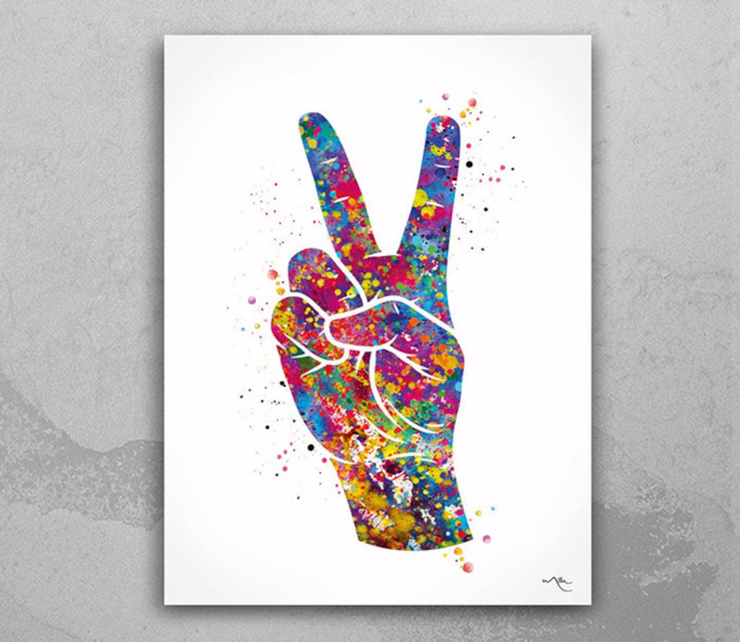 Peace Hand Sign Watercolor Print Symbol Poster Housewarming Gift ASL ...