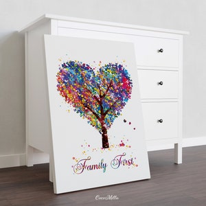 Heart Tree Family First Quote Watercolor Print Wedding Gift Wall Decor ...