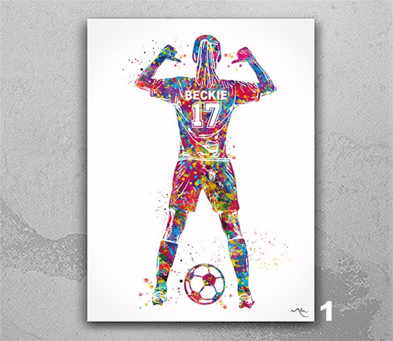 Soccer Player Girl Personalized Watercolor Print Female - Etsy