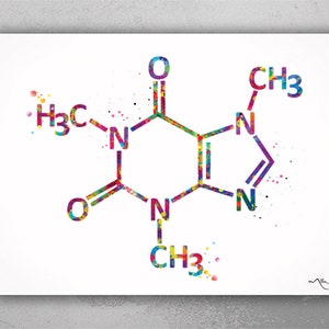 Caffeine Molecule Watercolor Print, Science Art-89 - Etsy