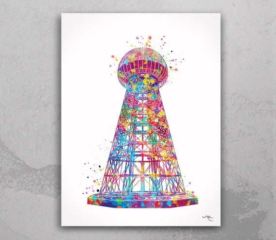 Tesla Tower Watercolor Print Wardenclyffe Tower Art Tesla | Etsy