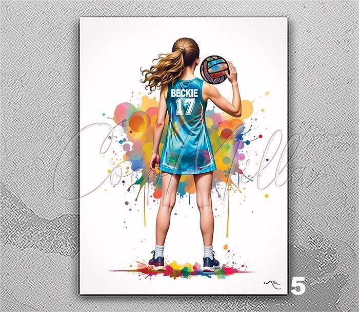Personalized Netball Player Watercolor Print, Team Gift-2925 - Etsy