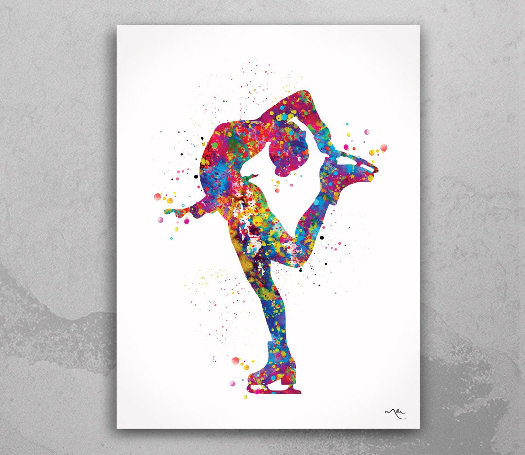 Ice Skater Watercolor Print Ice Skating Girl Skater Female Woman ...