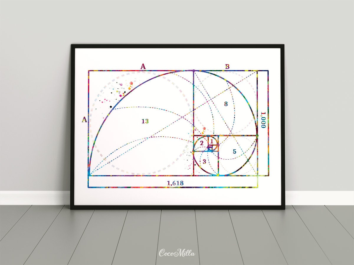 Fibonacci Spiral Watercolor Print Fibonacci Sequence Numbers | Etsy