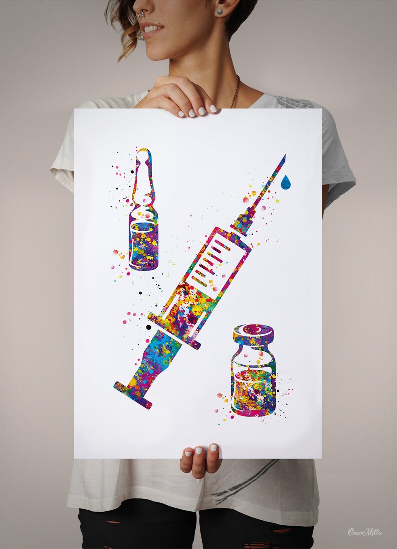 Syringe Injection Watercolor Print Medical Art Dentist IV | Etsy