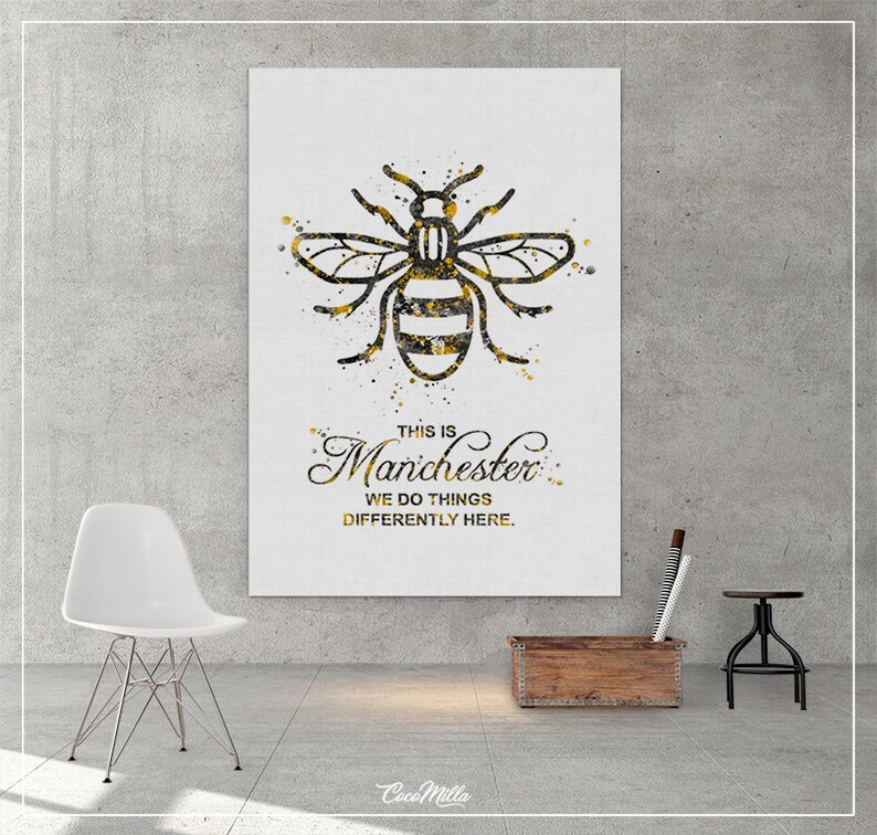 Manchester Bee Watercolor Print This is Manchester Quote | Etsy