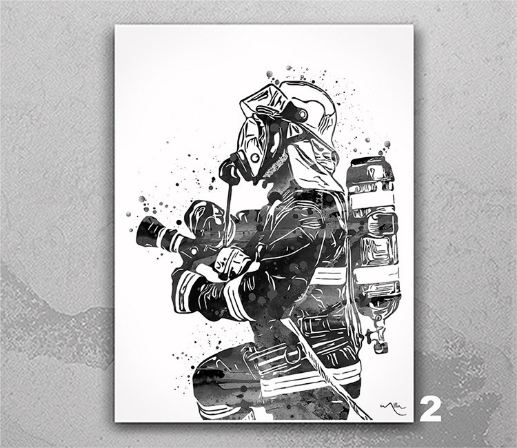 Digital Prints Art & Collectibles Fireman helmet Firefighter print Man ...