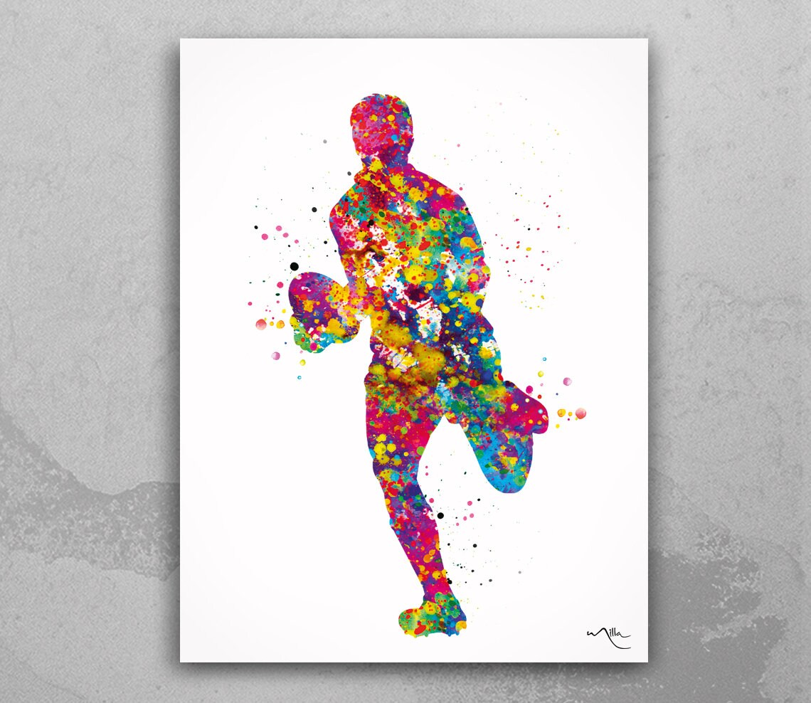 Rugby Player Set of 3 Watercolor Print Rugby Player Man Boy - Etsy