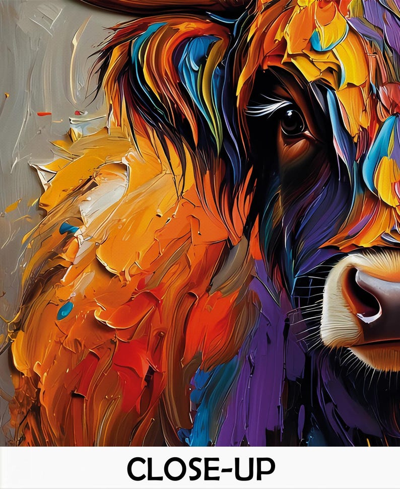 Colorful Highland Cow Print: Scottish Cattle Painting, Farmhouse Wall ...
