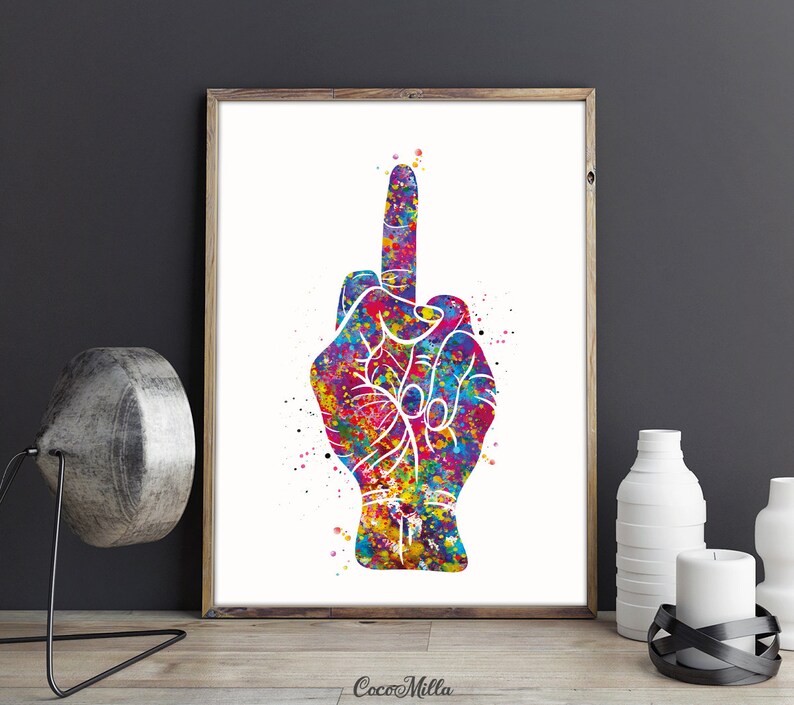 Flip off Middle Finger Hand Sign Watercolor Print Wall Art - Etsy