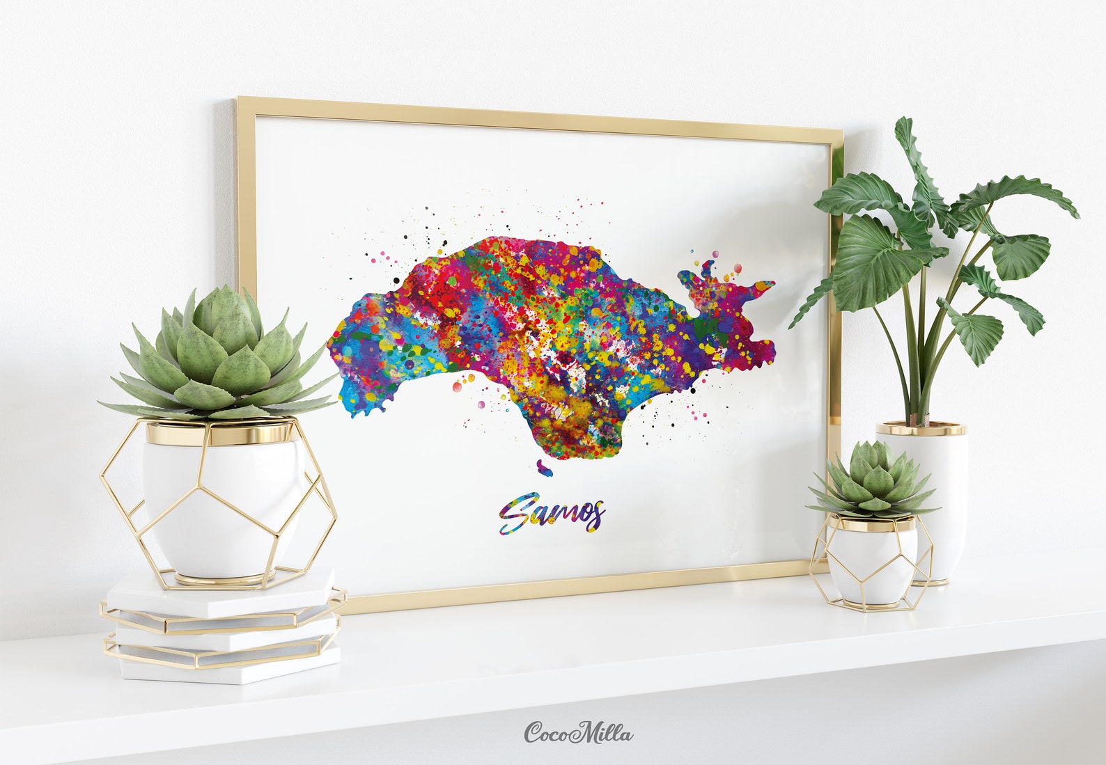 Samos Map Watercolor Print Samos Island Map Greece Travel Poster ...