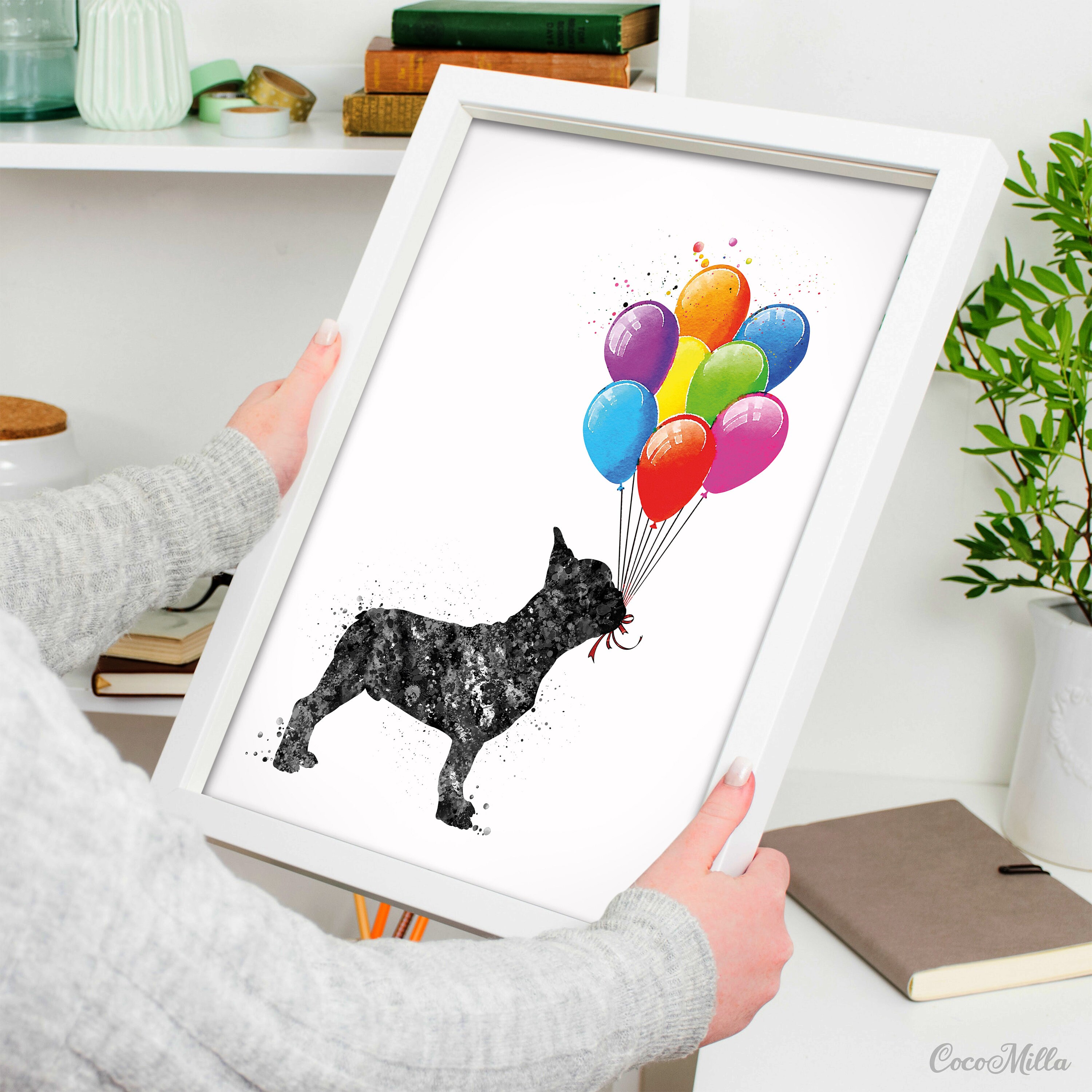 French Bulldog With Balloons Watercolor Dog Print Frenchie Dog | Etsy