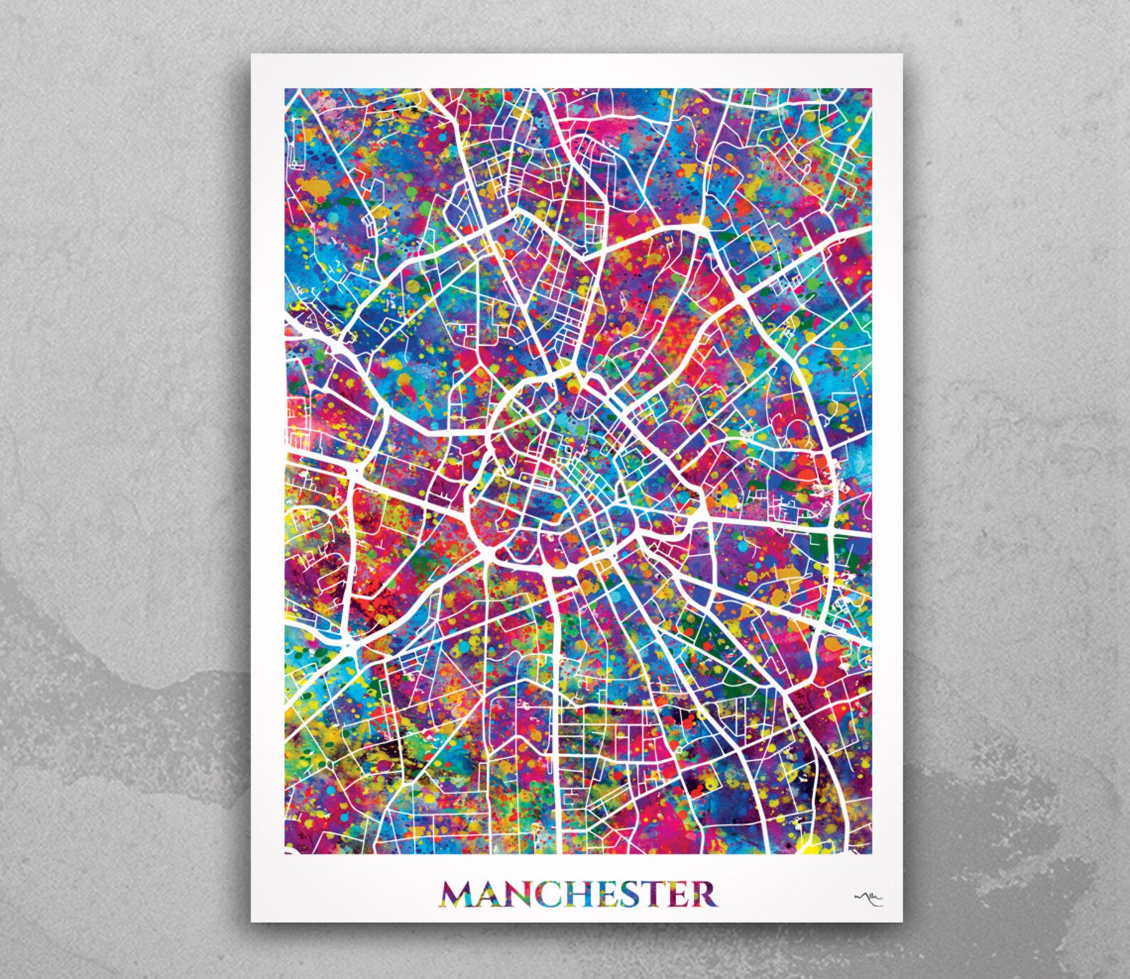 Manchester Map Watercolor Print Wall Art Manchester City Road - Etsy