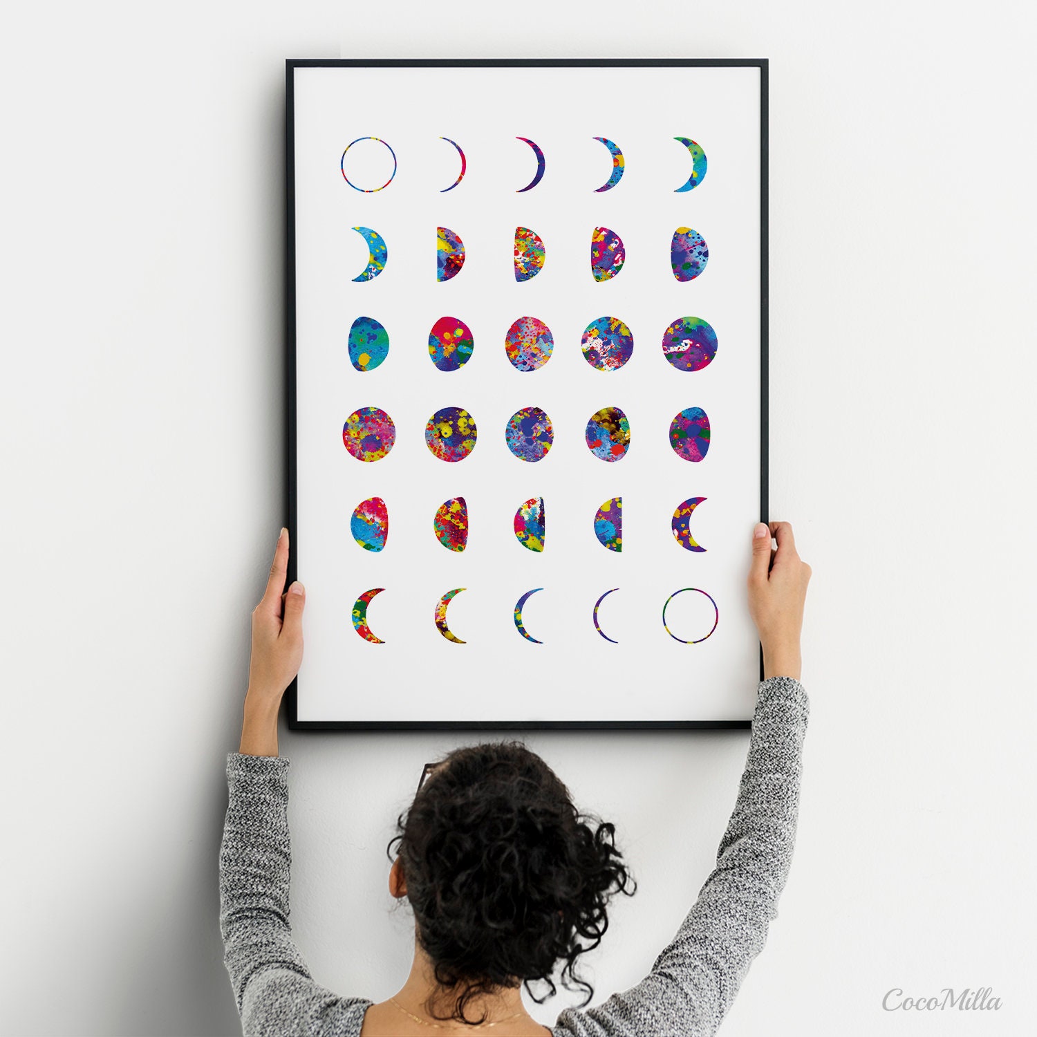 Moon Phases Lunar Chart Watercolor Print Home Decor Poster | Etsy