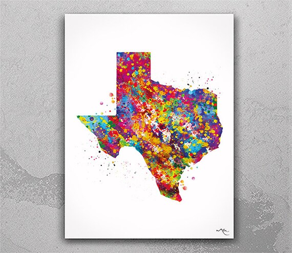 Texas Map Watercolor Print State Map Dallas Map Wall Art Print - Etsy