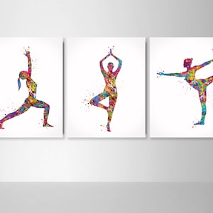 Yoga Art Watercolor Print Set Modern Home Decor Housewarming Gift Zen ...