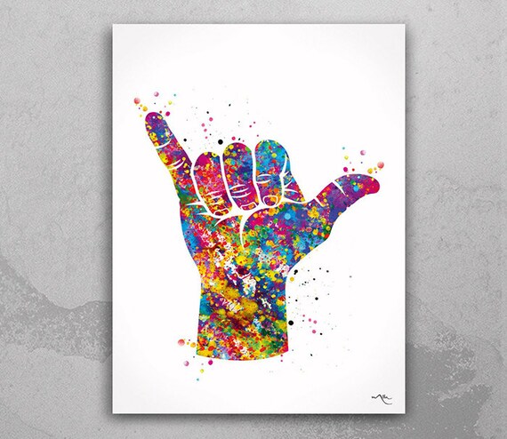 Shaka Hand Gesture Sign Watercolor Print Symbol Poster Hang - Etsy