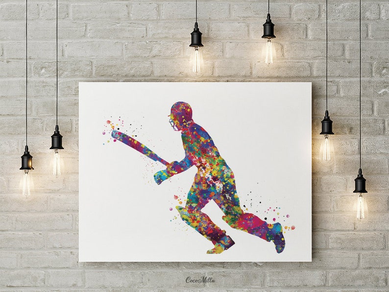 Cricket Player Man Watercolor Print Male Cricket Cricket Art - Etsy