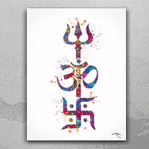 Trishul Swastik Om Symbol Watercolor Print Hinduism Wall Art Poster ...