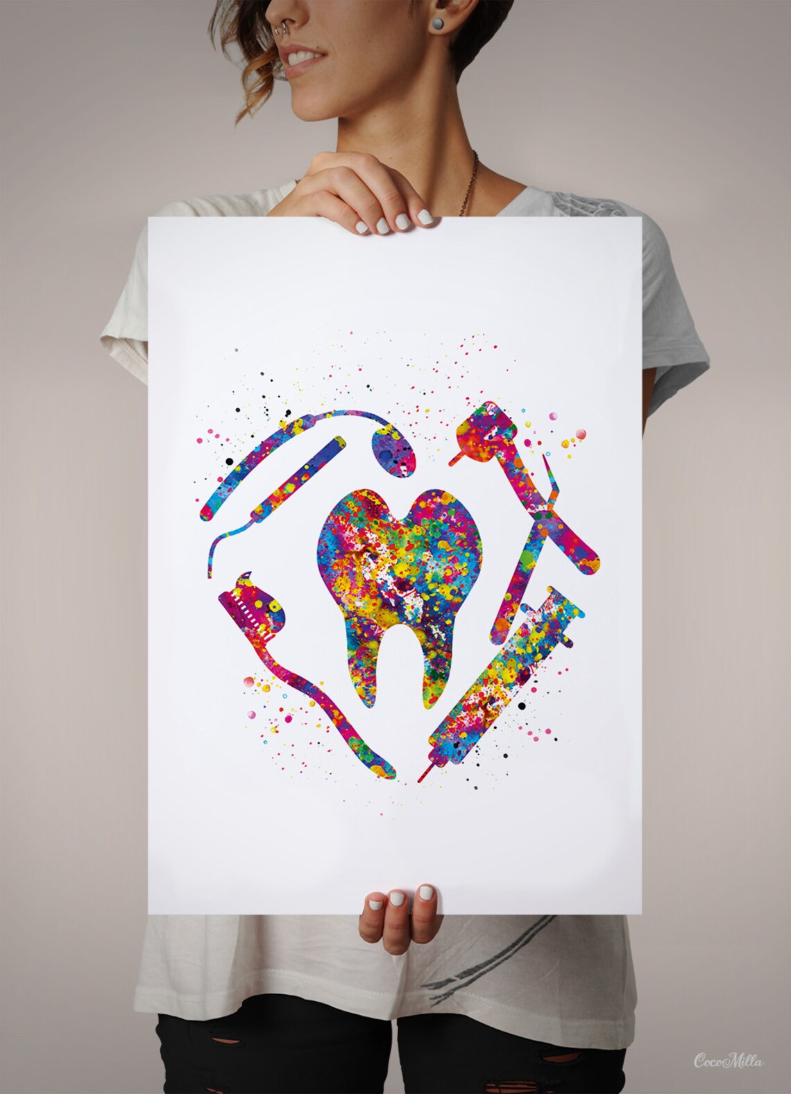 Dental Art Watercolor Print Tooth Fairy Dentist Poster Teeth | Etsy