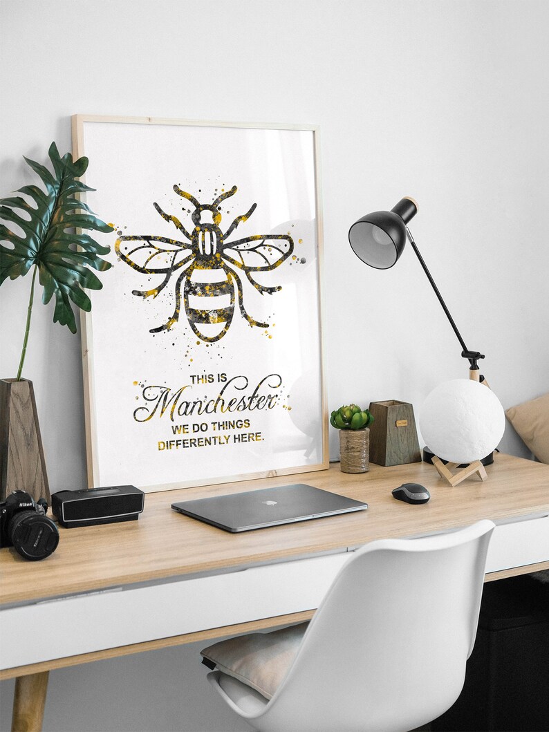 Manchester Bee Watercolor Print This is Manchester Quote | Etsy