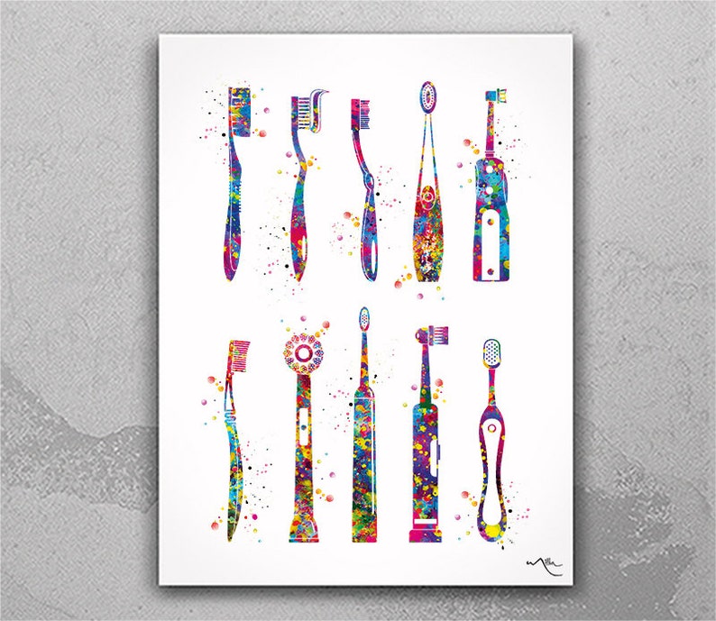 Toothbrush Art Watercolor Print Dental Care Tooth Medical Art - Etsy