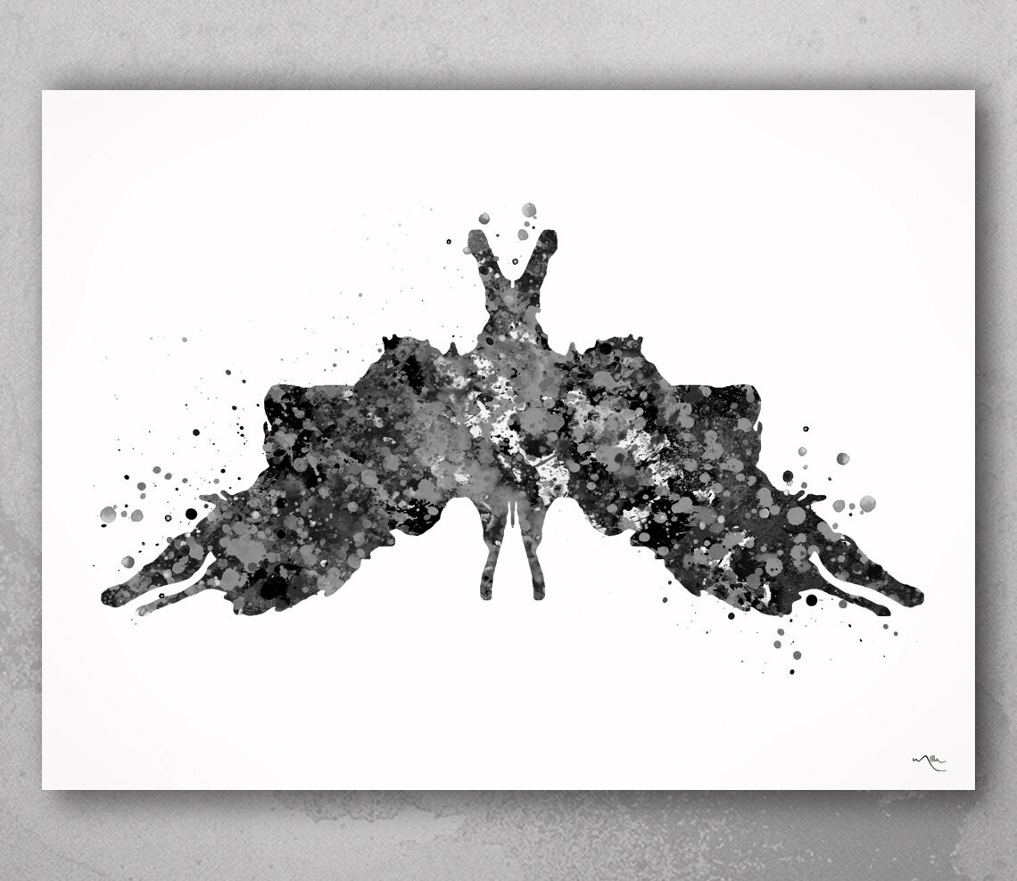 Rorschach Inkblot Test Card 5 BW Watercolor Print Psychology - Etsy