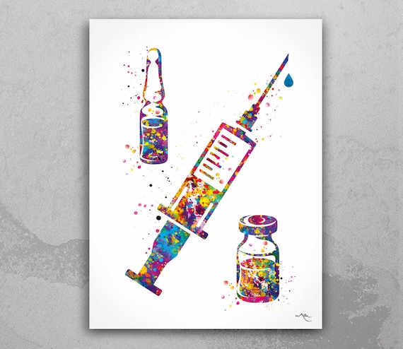 Syringe Injection Watercolor Print Medical Art Dentist IV | Etsy