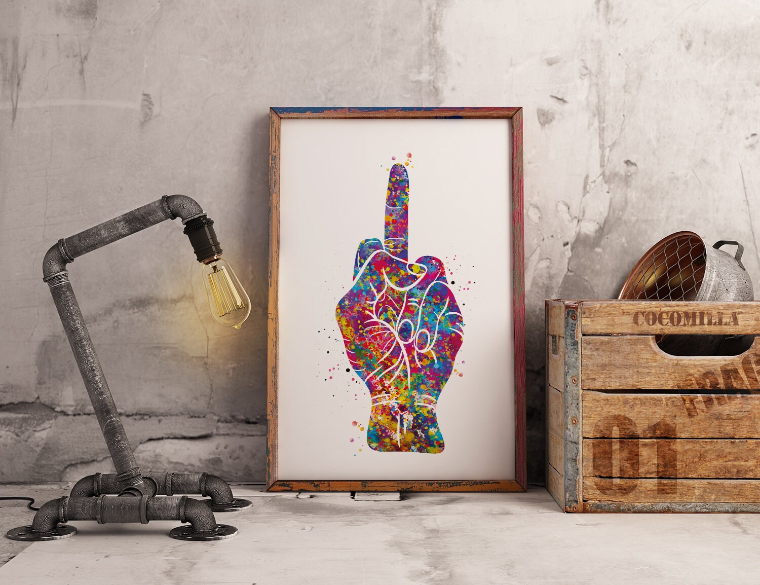 Flip Off Middle Finger Hand Sign Watercolor Print Wall Art | Etsy