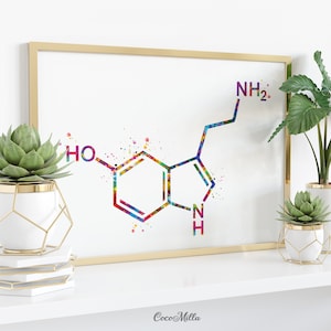 Serotonin Molecule Watercolor Print Medical Art Happiness Molecule ...