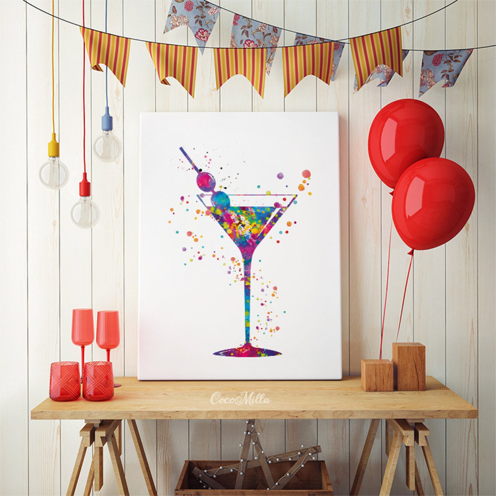 Martini Glass Cocktail Glass Drink Watercolor Print Bar | Etsy