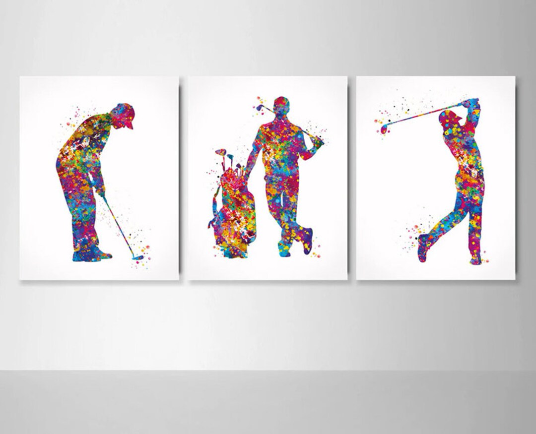 Golf Player Watercolor Print Set (set of 3)-1900 - Etsy