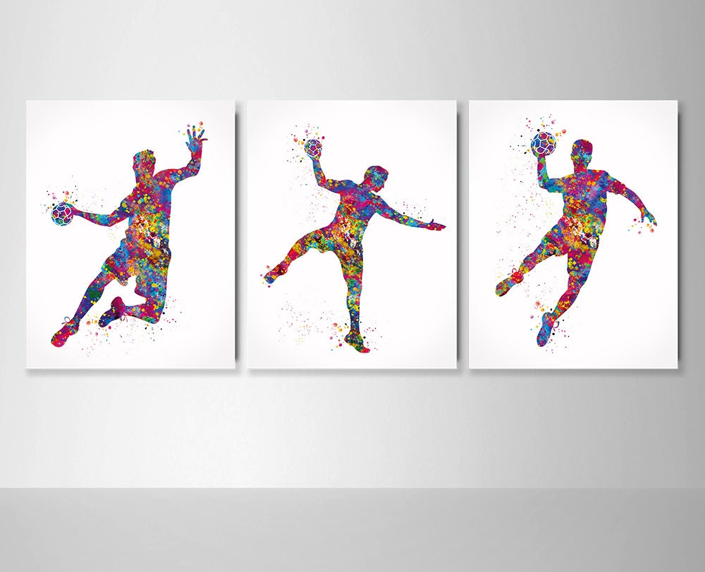 Handball Player Male Watercolor Print Set of 3 Handball Boys - Etsy