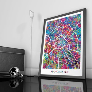 Manchester Map Watercolor Print Wall Art Manchester City Road Street ...