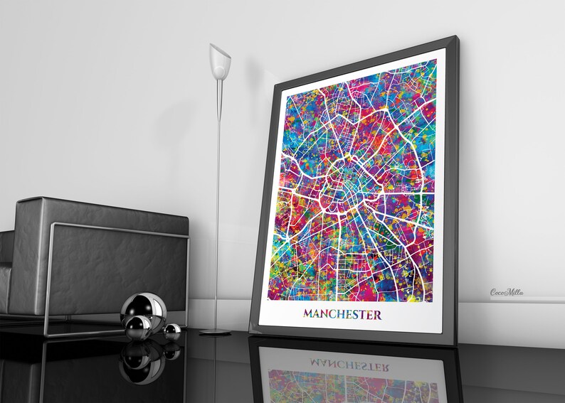 Manchester Map Watercolor Print Wall Art Manchester City Road - Etsy